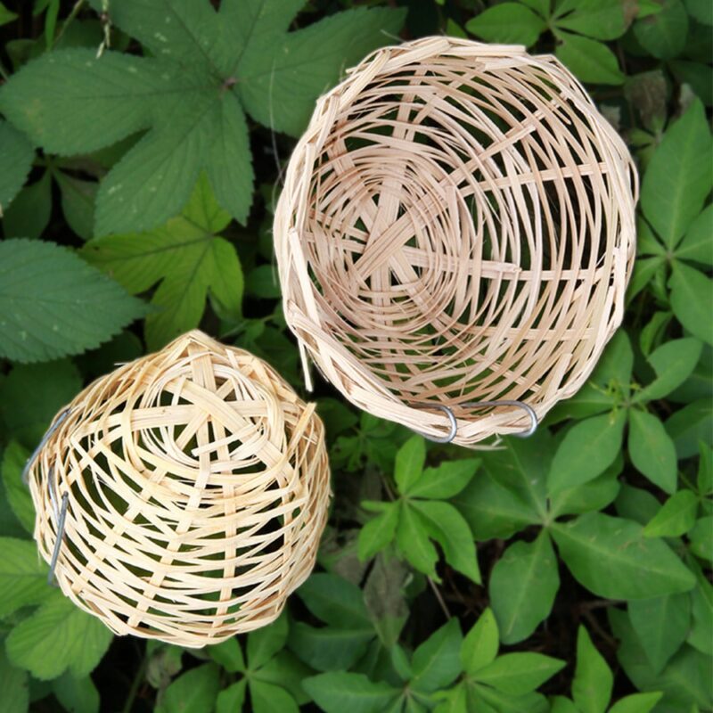 Bamboo Bird Nest With Filled Grass For Canaries Finches Cage ...