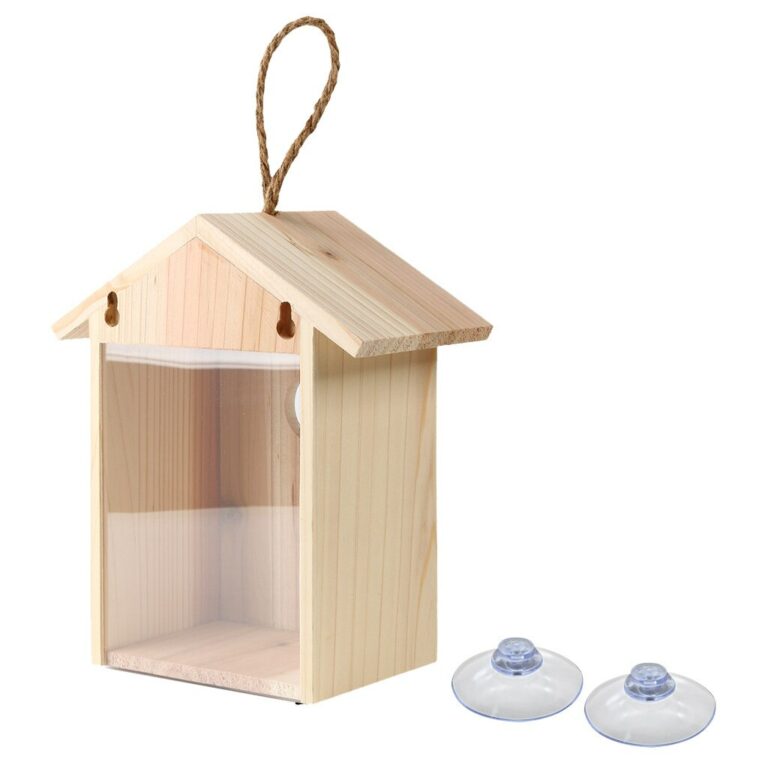 Outdoor Wooden Window Birdhouse With Suction Cups Visible Bird Nest ...
