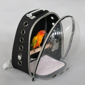 Breathable Space Capsule Parrot Backpack With Wood Perch Bird Feeder ...