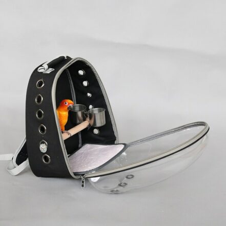 Breathable Space Capsule Parrot Backpack With Wood Perch Bird Feeder ...