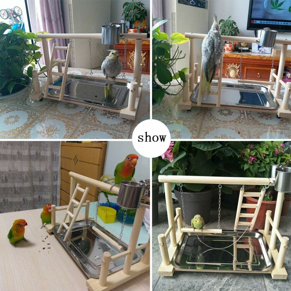 Wooden Parrot Playstand With Gym Ladder Perch Toys For Lovebirds ...