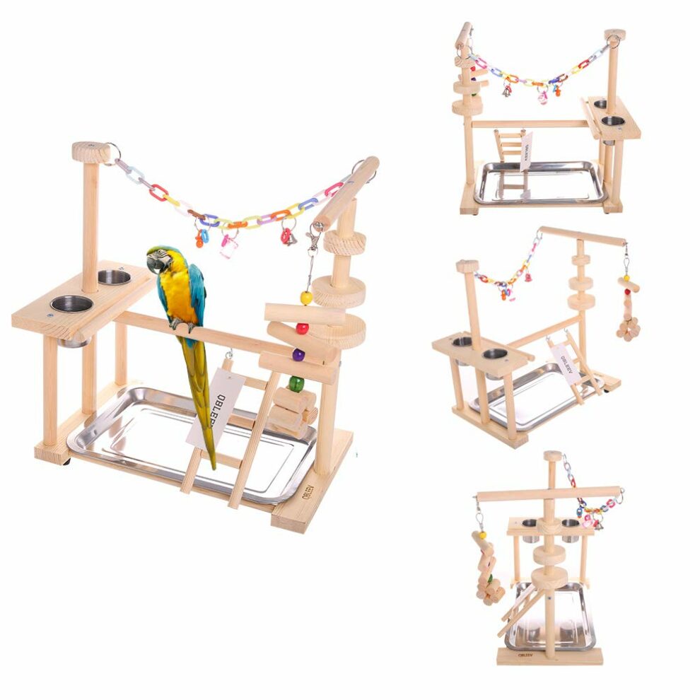Wooden Parrot Play Stand Gym Cockatiel Playground Ladder Toys Feeder ...