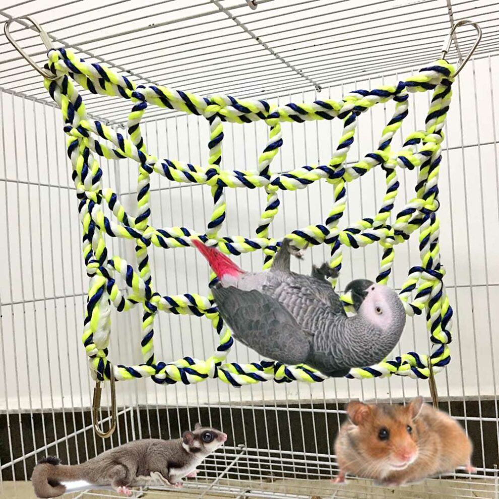 Small Animal Cotton Rope Climbing Net Parrot Cage Hanging Toy ...